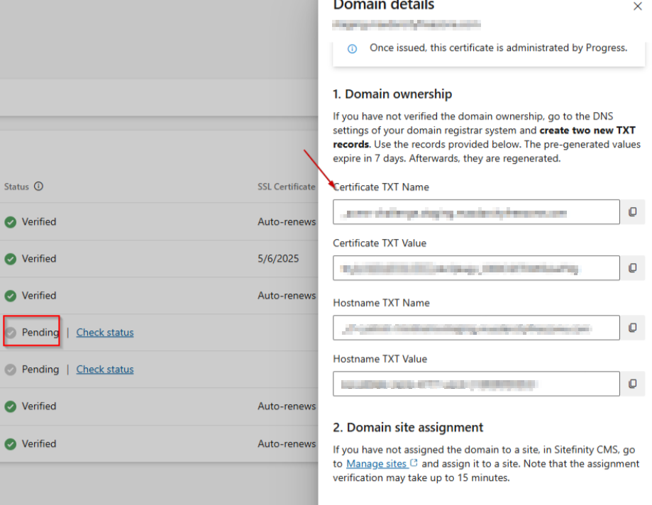 How to perform TXT verification for Sitefinity Cloud - Progress Community