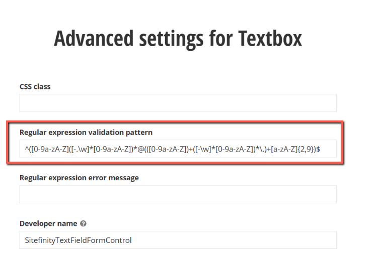 Renderer: Browser console error when filling form field with custom regular expression for ...